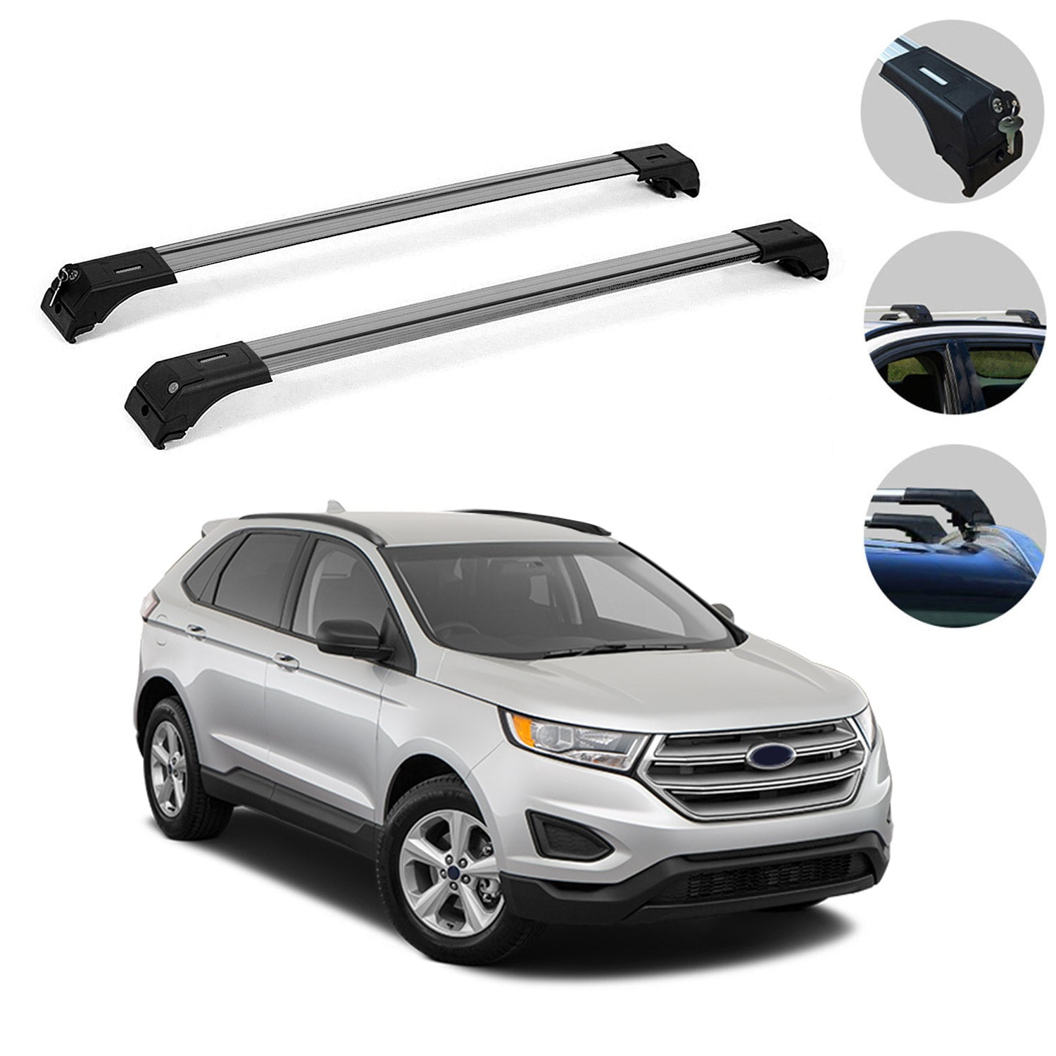 Roof Rack Cross Bars Luggage Carrier Alu. Silver 2 Pcs Fits Ford Edge ...