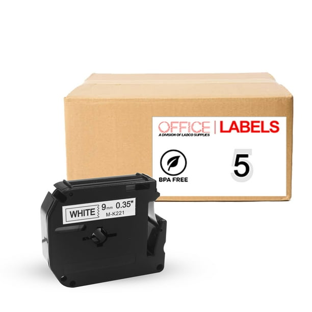 5 Pack of MK221 Black on White Compatible Tape for Brother 3/8" (9mm x ...