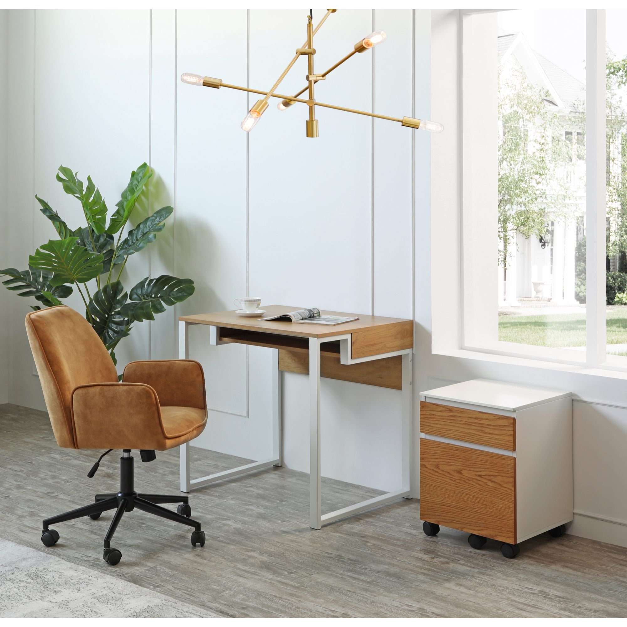 Arely Rectangular MDF Desk with Front and Back Storage, Natural/White ...