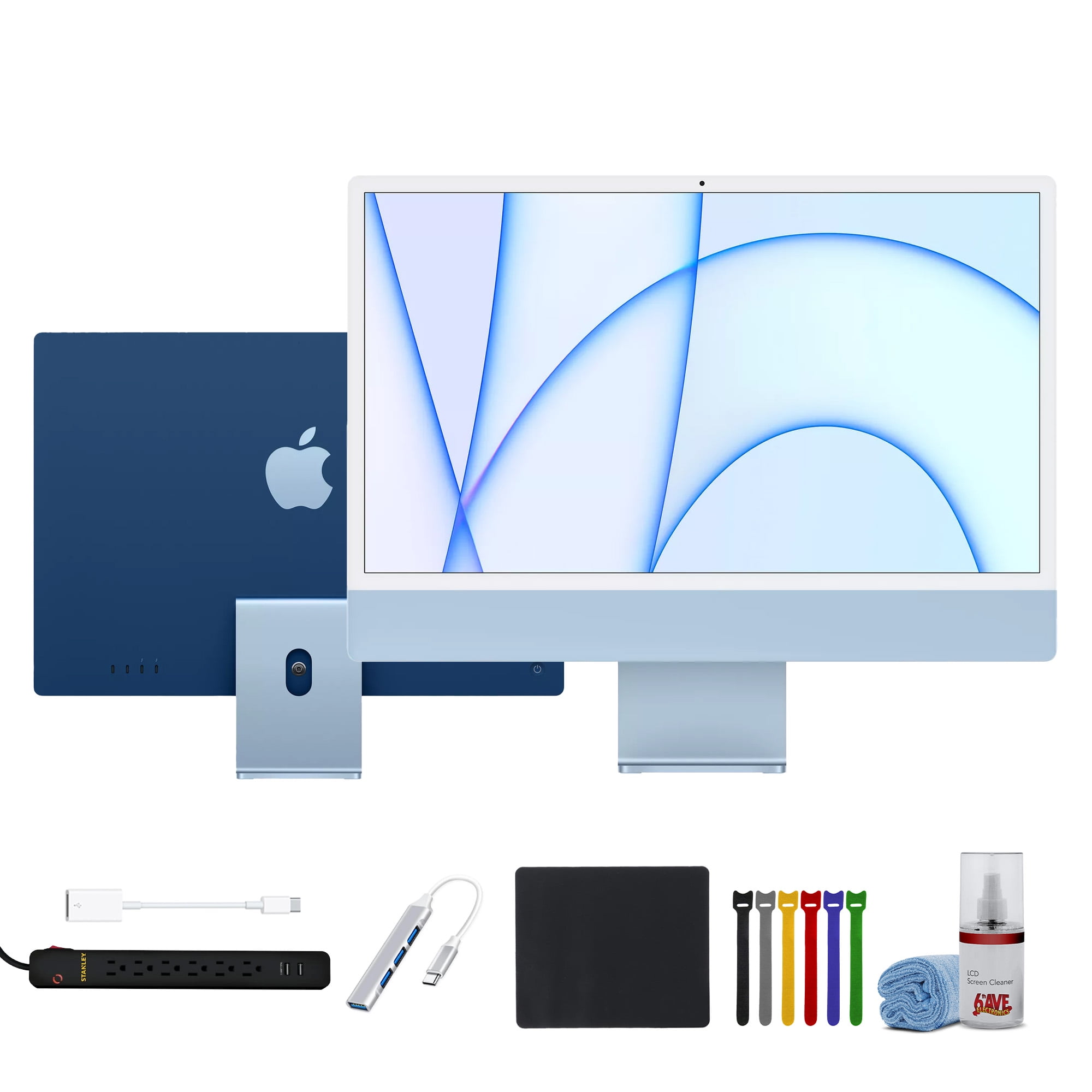 Restored Apple 24" iMac with M1 Chip (Mid 2021, Blue) + 6-Outlet Surge ...