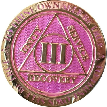Recoverychip 3 Year AA Sobriety Medallion, Reflex Blue, Gold Plated ...