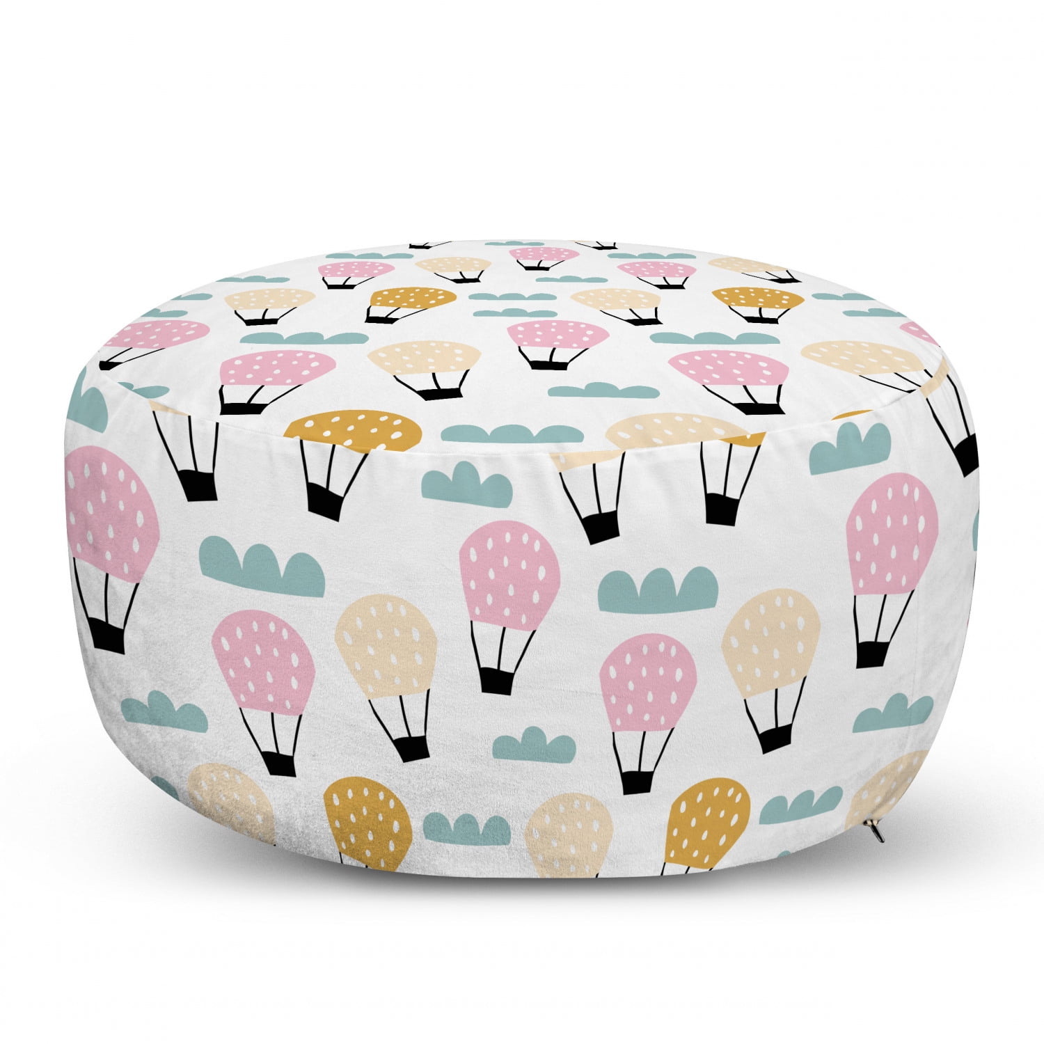 Hot Air Balloon Pouf Cover with Zipper, Repeating Balloon Cartoon ...