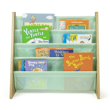 Delta Children Sling Book Rack 4-Tier 28""H Bookshelf Natural/Blue/Red ...
