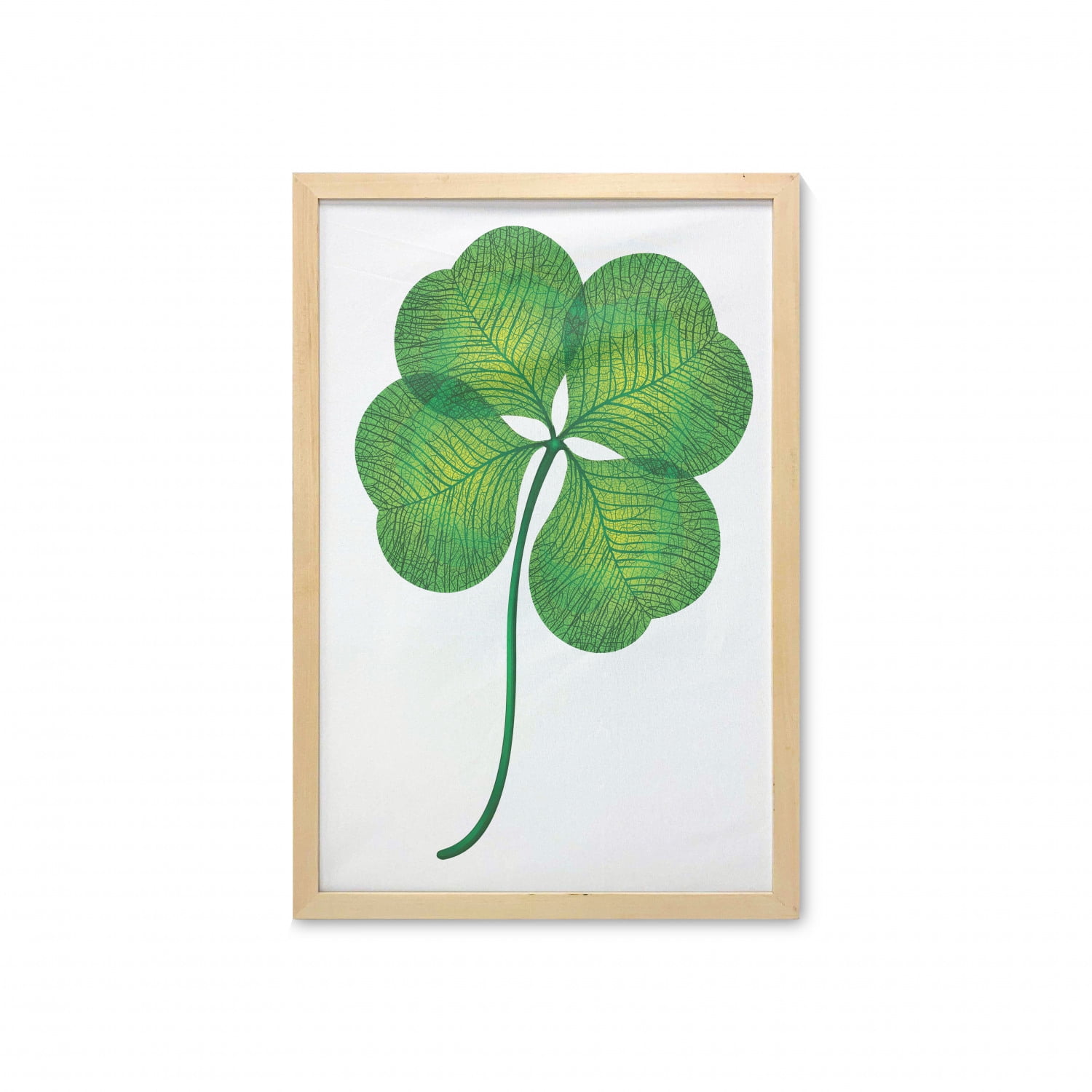 Clover Wall Art with Frame, Detailed 4 Leaf Shamrock Design on Plain ...