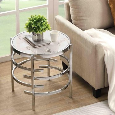 Side Table 2 Tier Faux Marble End Table with Storage, Modern Nightstand ...