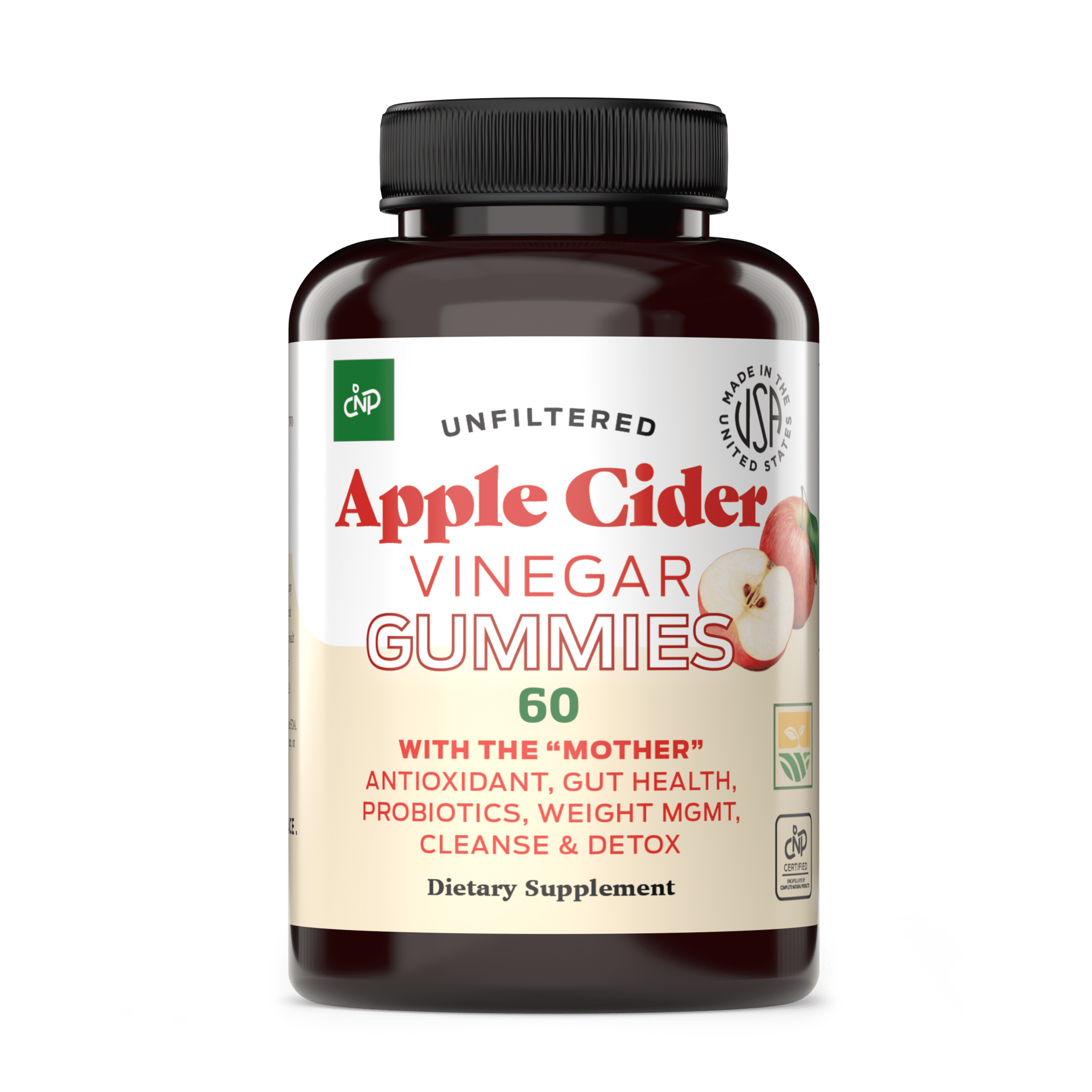 Apple Cider Vinegar Gummies - 60 Count Natural With The Mother, Gluten ...