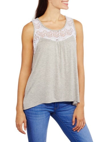 Women's Swing Tank With Lace Yoke Trim - Walmart.com