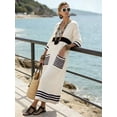 Black V-Neck 3/4 Sleeve Striped Maxi Kaftan Dress For Women Beach Cover ...