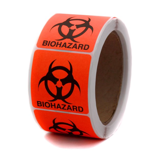 ChromaLabel "Biohazard" Printed Fluorescent Red Warning Labels, 2" x 2 ...