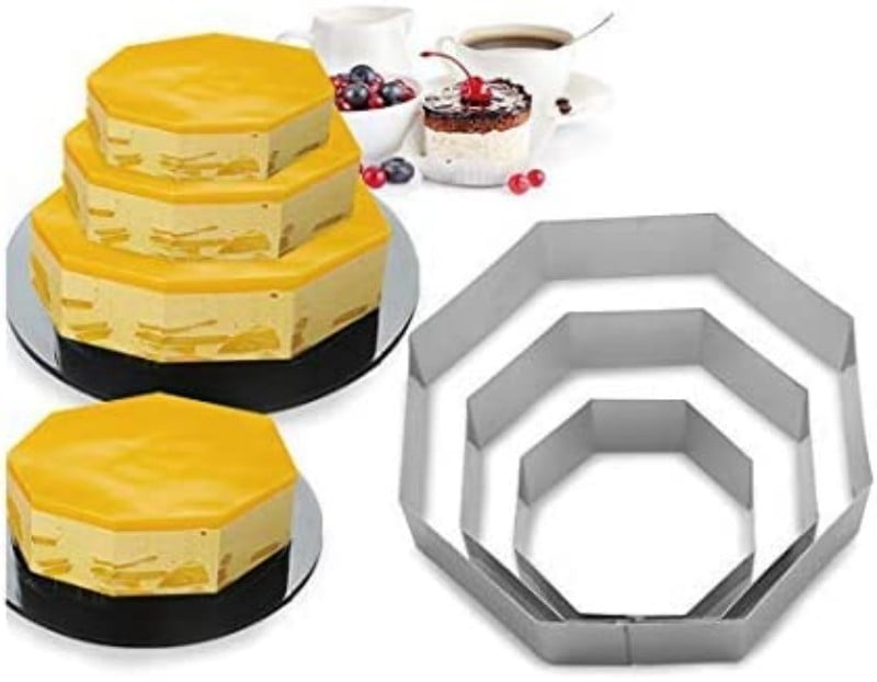 Casewin 3 Tier Octagon Multilayer Cake Baking Pans, Stainless Steel 3 ...