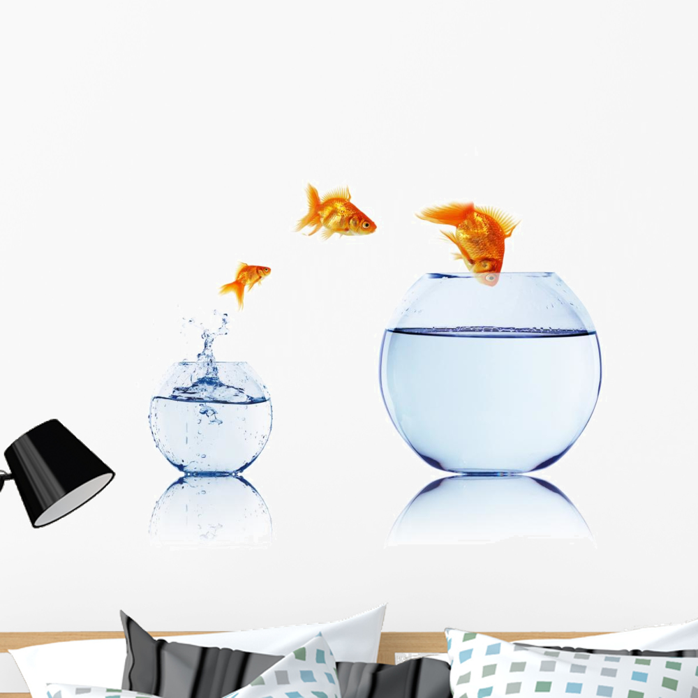 Gold Fish Fishbowl Wall Decal by Wallmonkeys Peel and Stick Graphic (36 ...