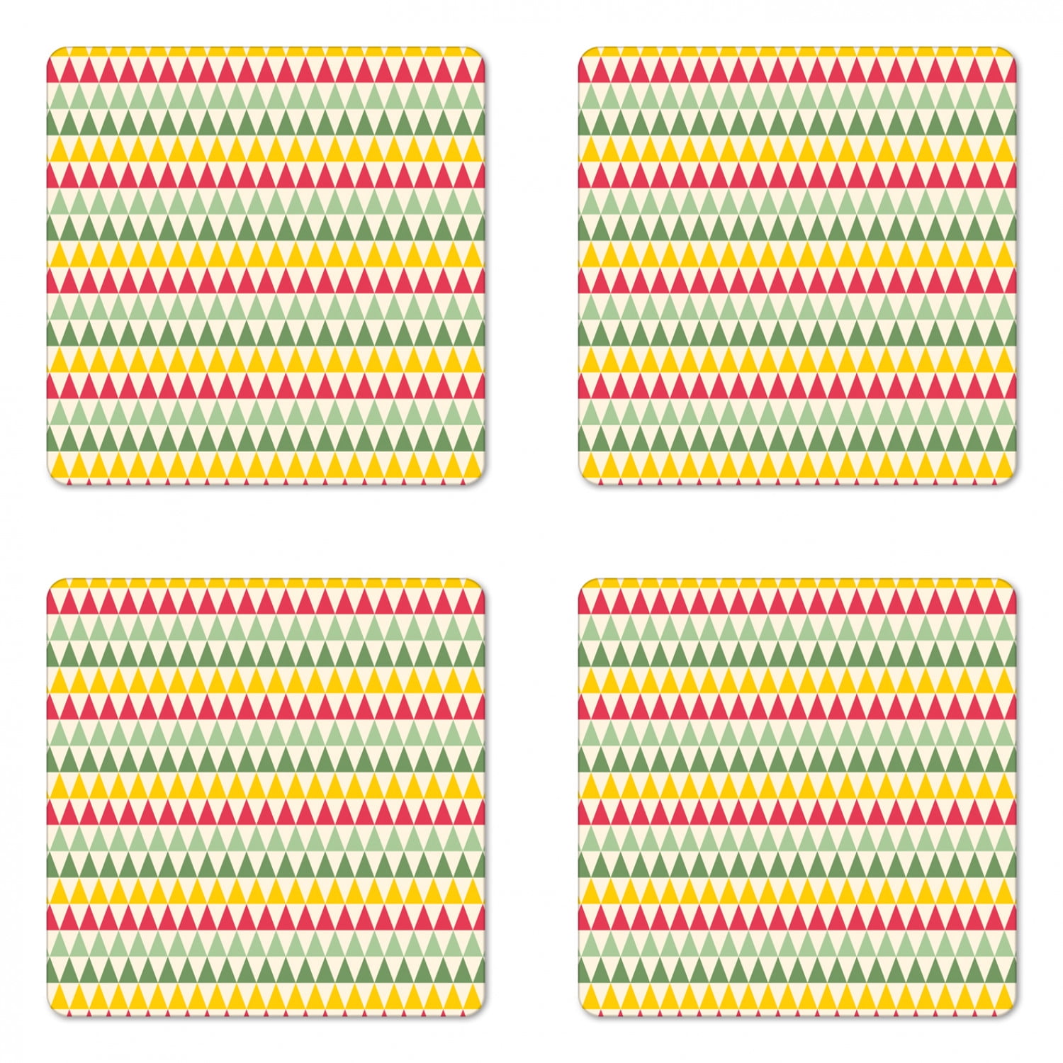 Retro Coaster Set of 4, Colorful Triangles Sharp Edged Geometric Shapes ...