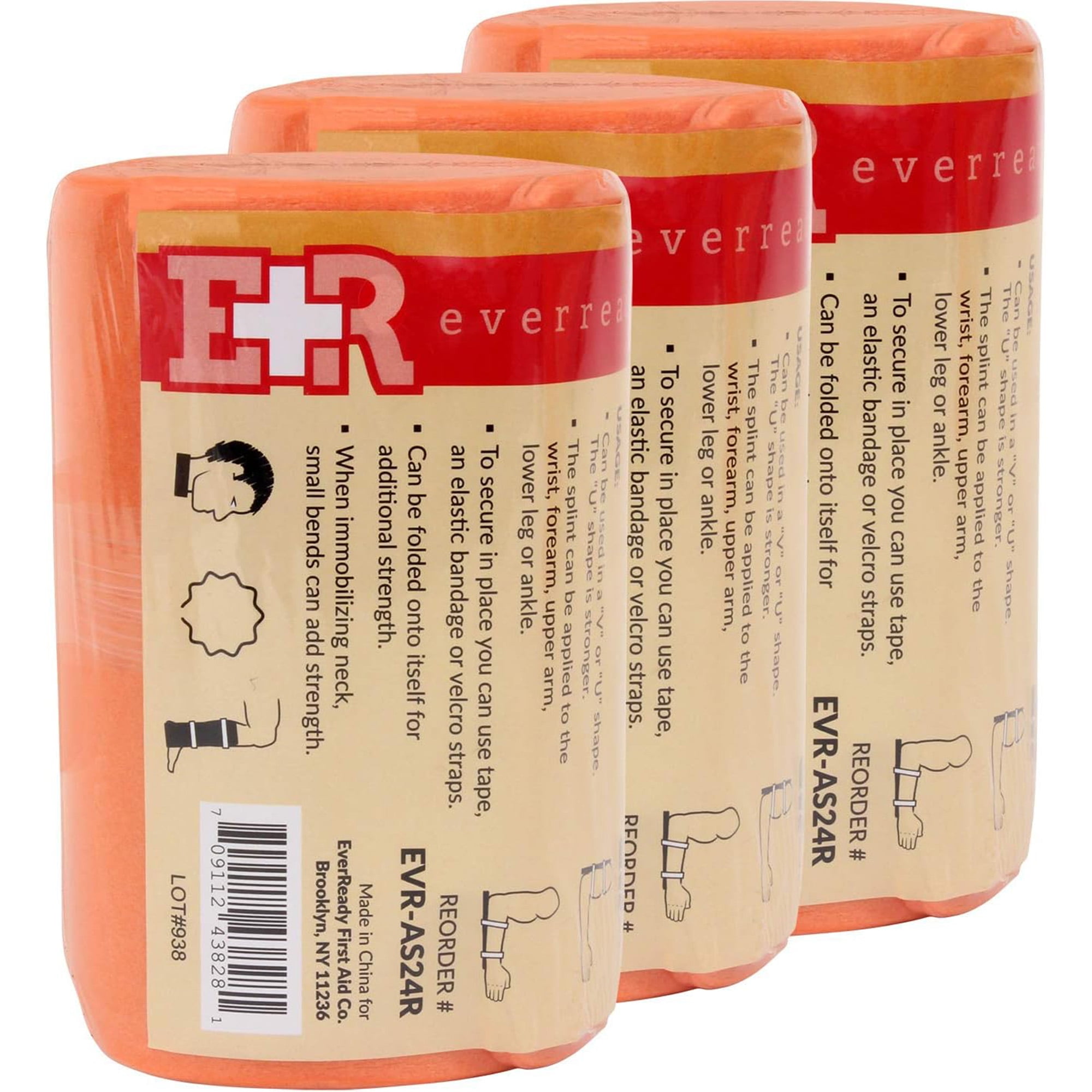 Ever Ready First Aid 24” Rolled Universal Aluminum Splint Bandages, 3 ...