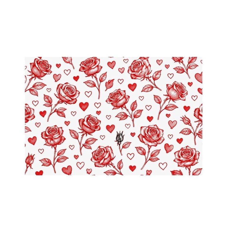 RKSupls Red Roses Hearts Linen Placemats 30x45cm Straight Edge Stain ...