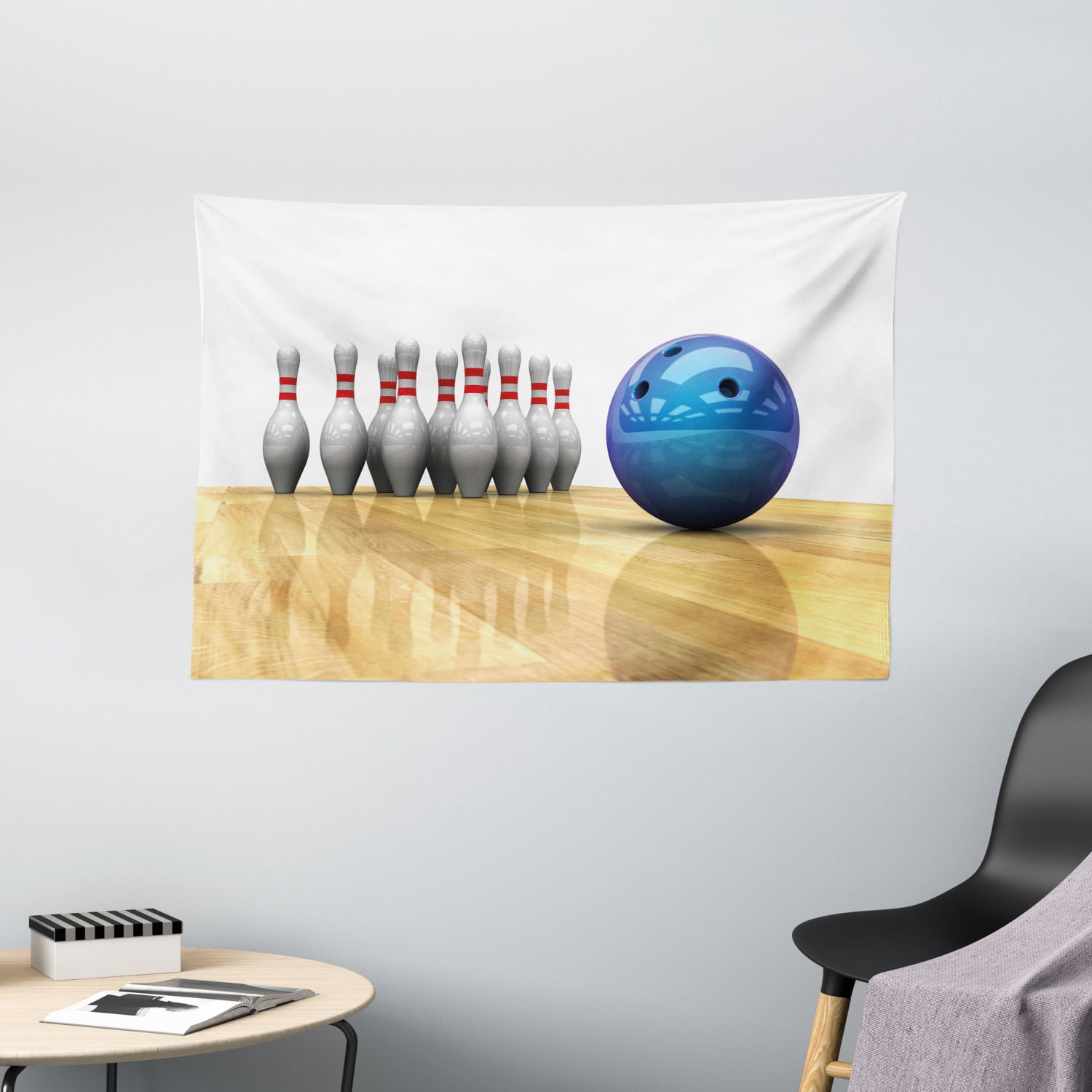 Bowling Party Decorations Tapestry, Vivid Objects Ball and Pins on ...