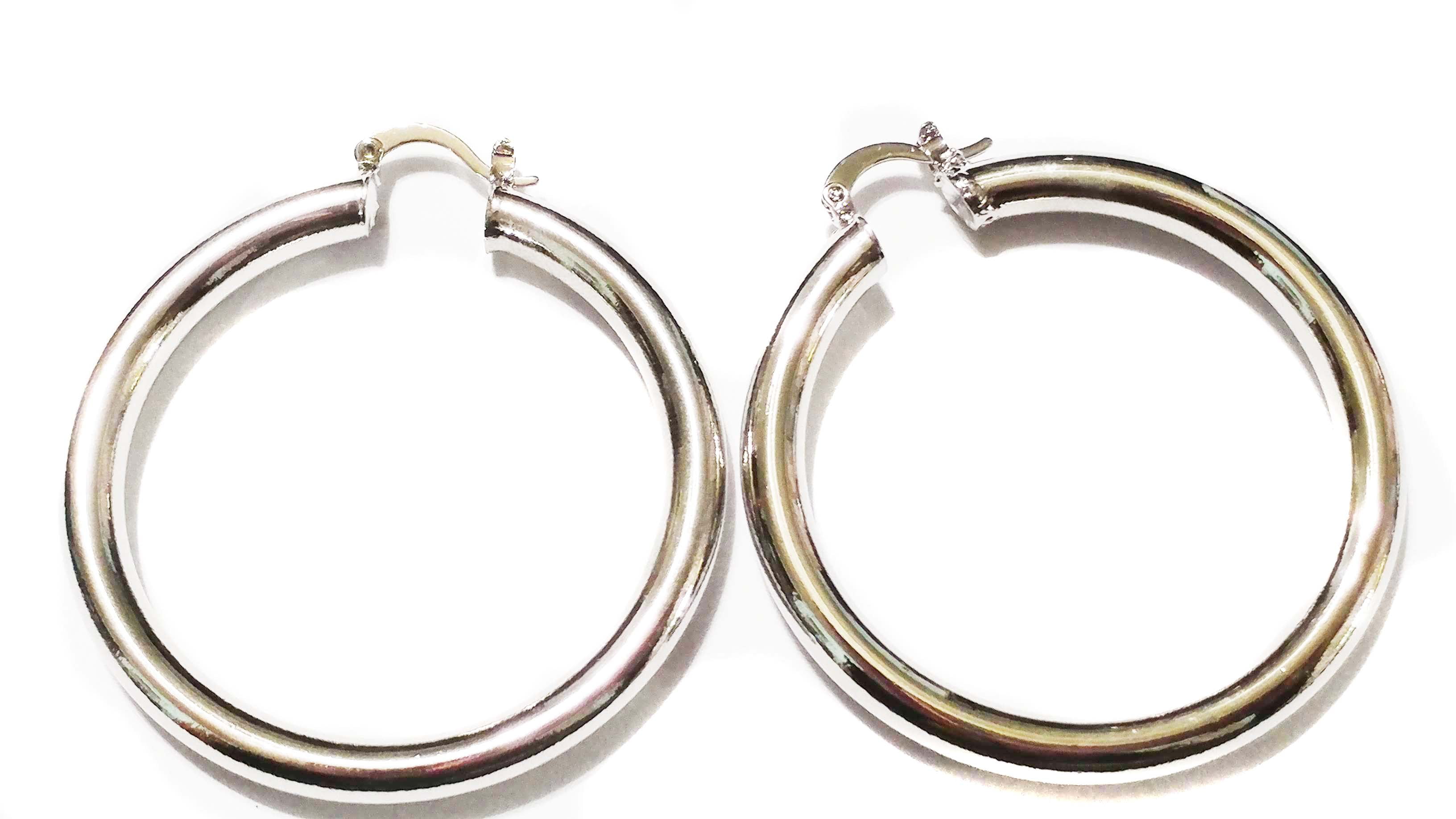 Large Hoop Earrings Rhodium Silver Pipe Hoop Earrings 3 inch Hoops ...