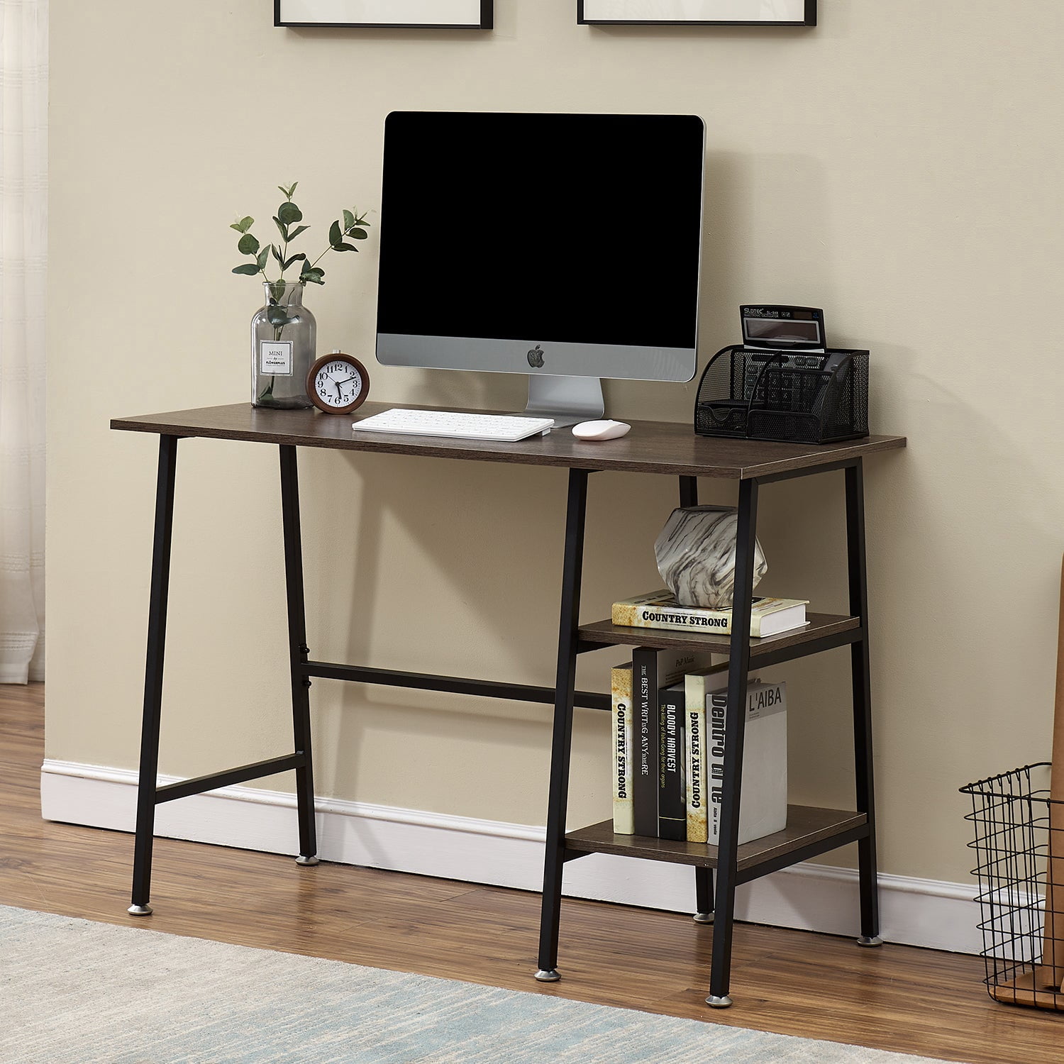 VECELO Computer Writing Desk, Home Office Study Workstation with 2-Tier ...