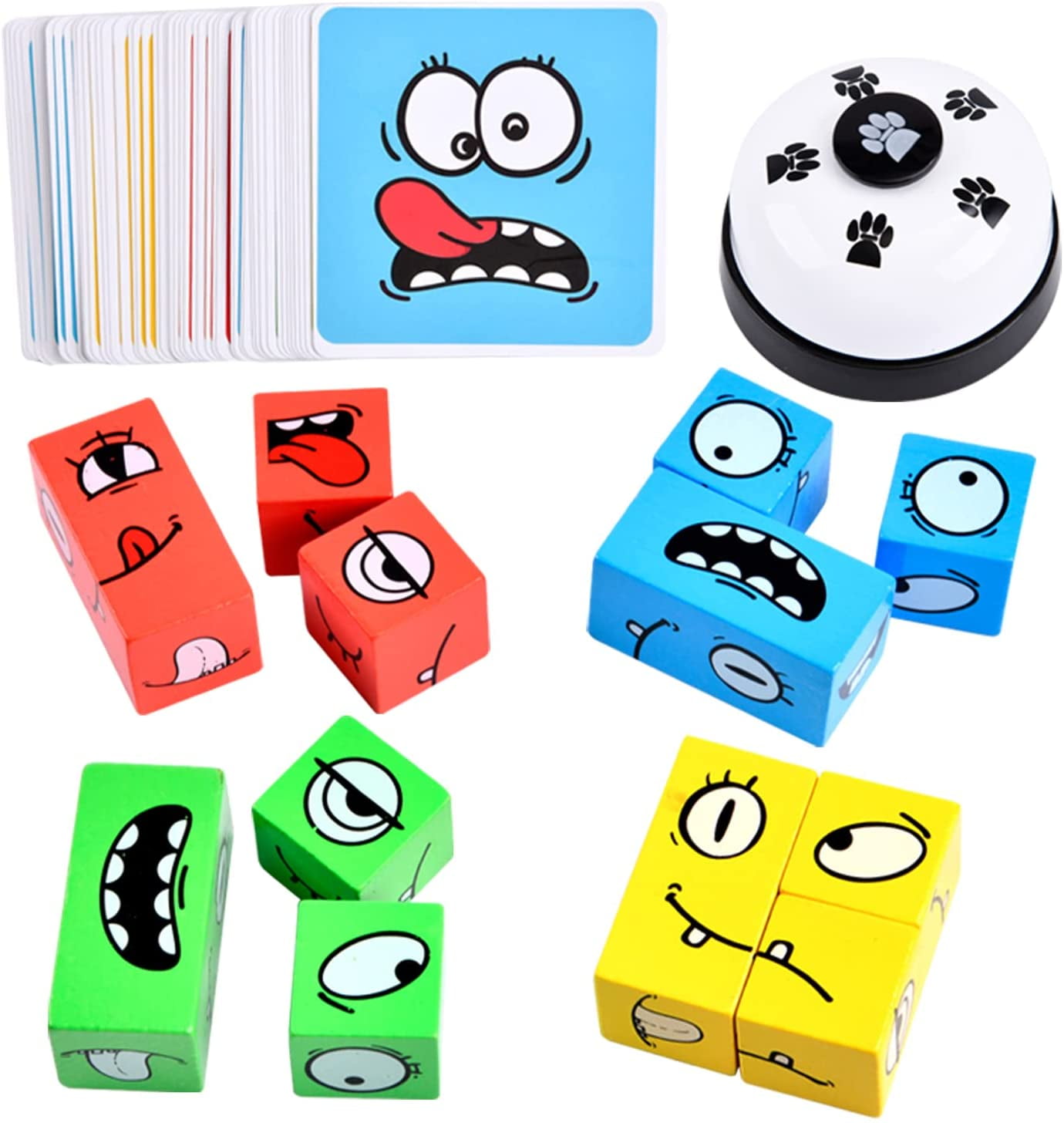 Wooden Face Changing Magic Cube Game, Expression Puzzle Building Blocks ...