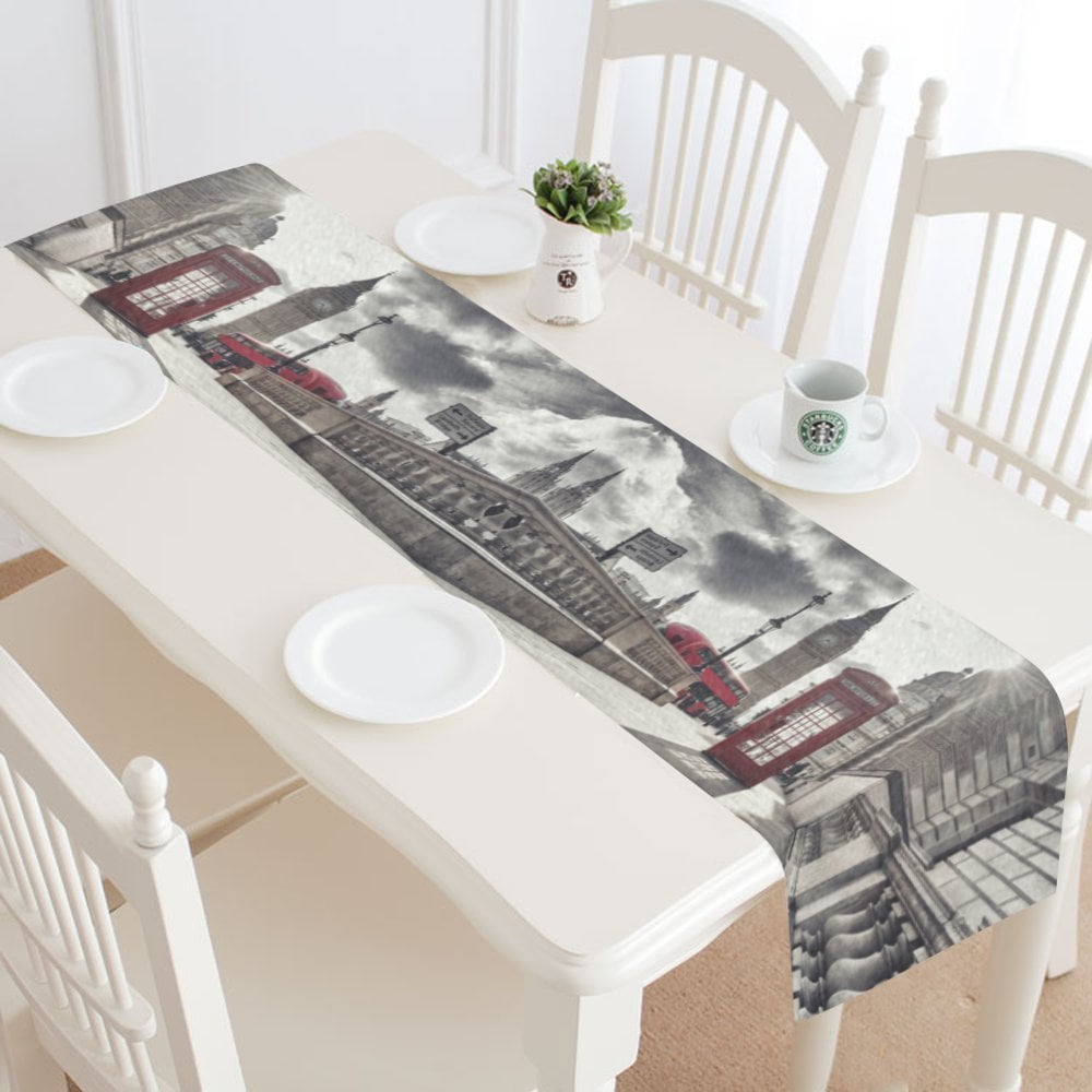 MYPOP Big Ben Red Telephone Booth Table Runner Home Decor 16x72 Inch ...