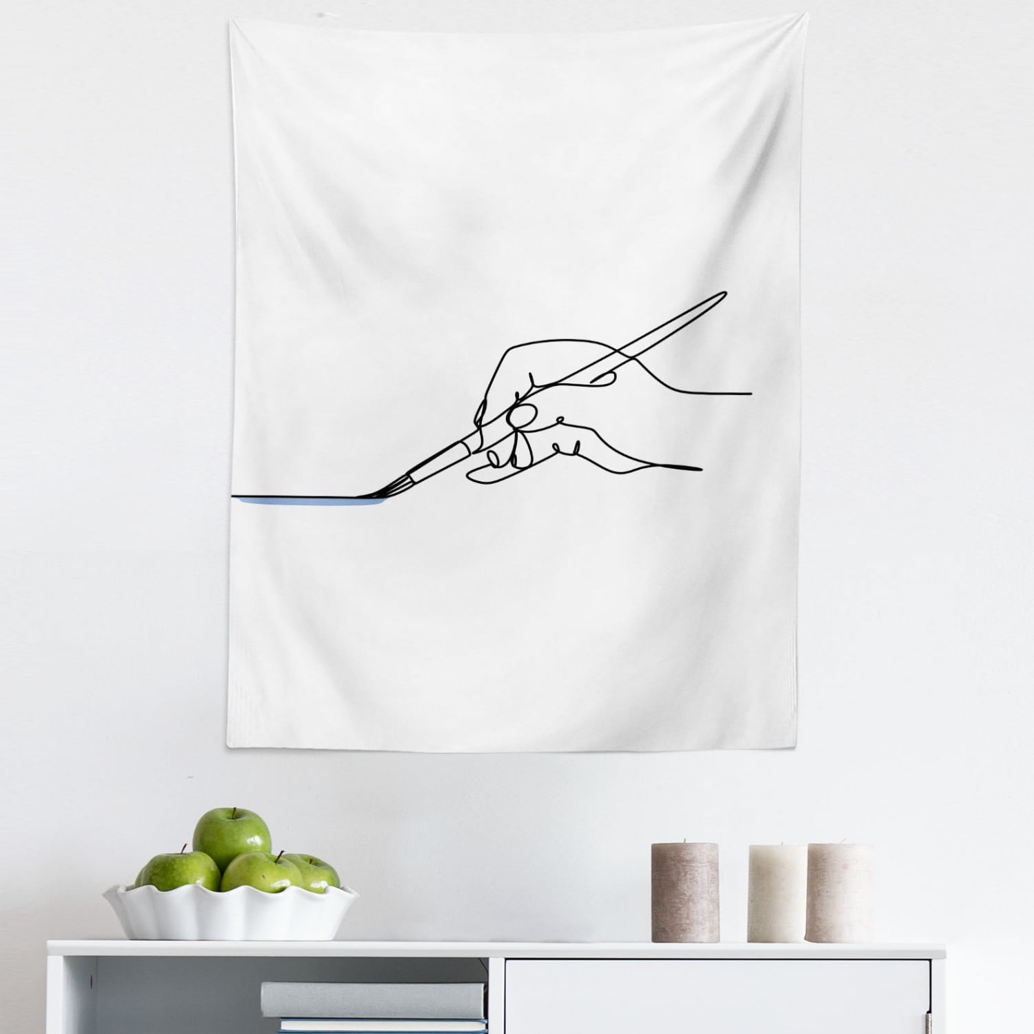 Minimalistic Tapestry, One Line Art Drawing Hand Holding a Brush ...