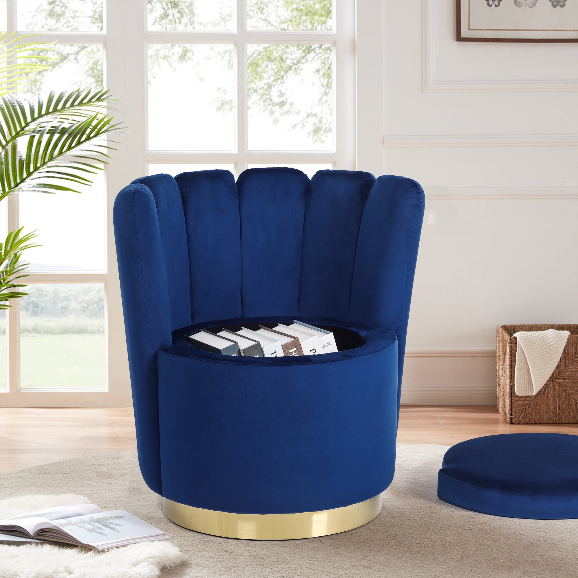 Homebeez Modern Round Velvet Upholstered Storage Ottoman,Modern Accent ...