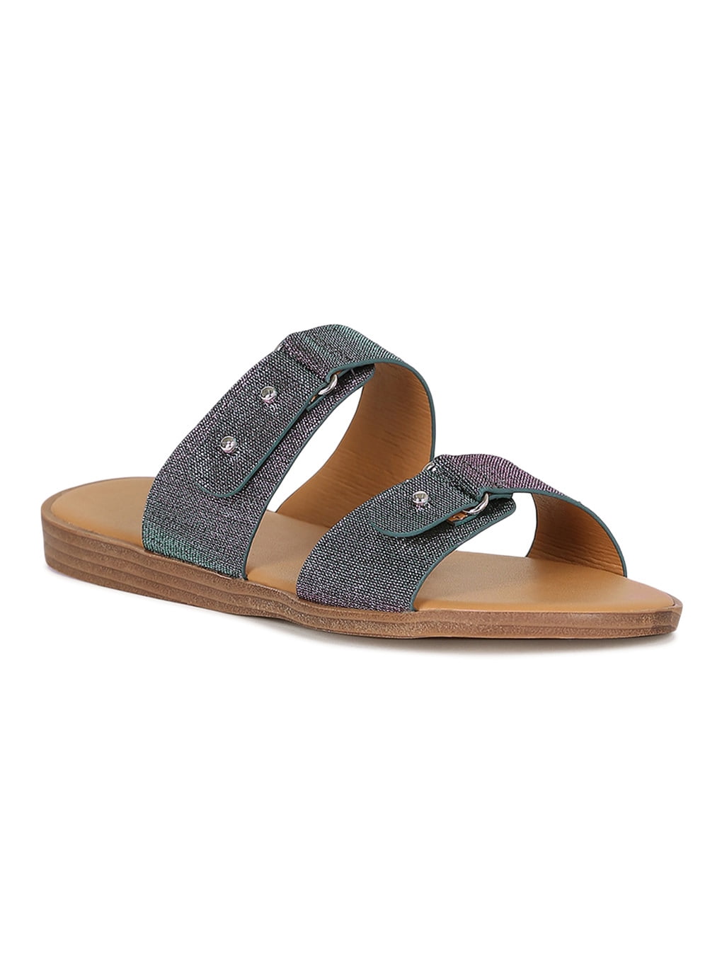 Women Double Strap Button Stud Flat Slide Sandal 18815 - Walmart.com