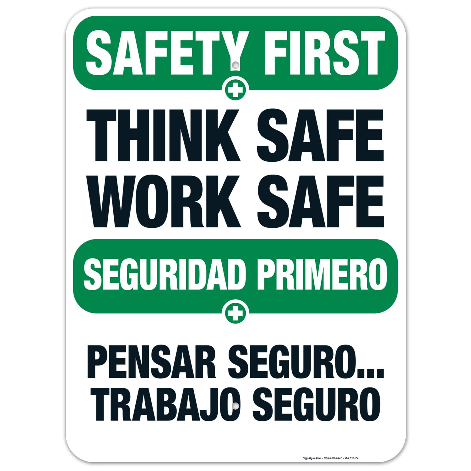 Think Safe Work Safe Bilingual Sign, OSHA Safety First Sign, - Walmart.com