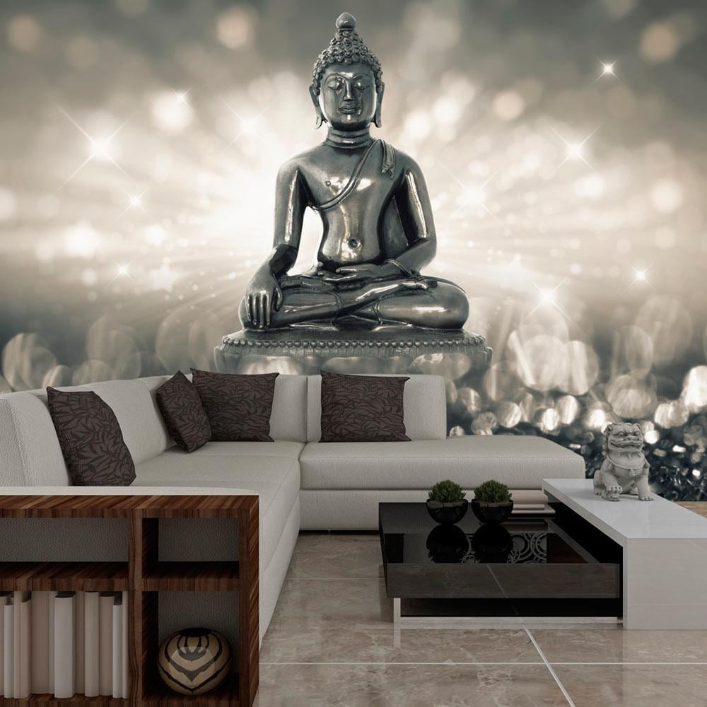 Tiptophomedecor Peel and Stick Zen Wallpaper Wall Mural - Silver Buddha ...