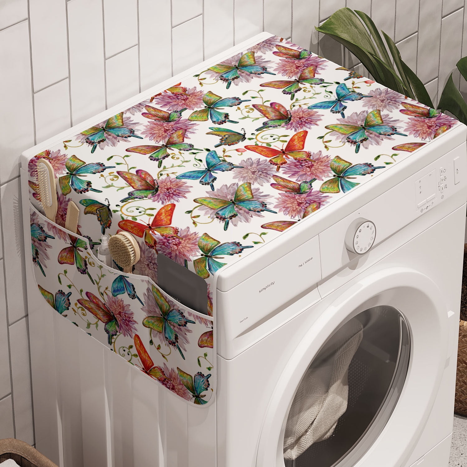Butterfly Washing Machine Organizer, Flying Butterflies with Floral ...