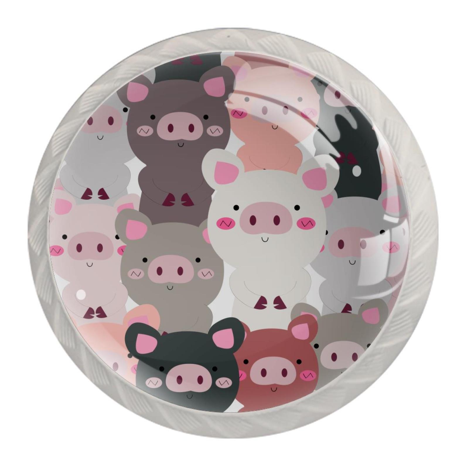 4 Pcs Grey Pink Little Pigs Knobs for Kitchen Cabinet Cupboard Dresser ...