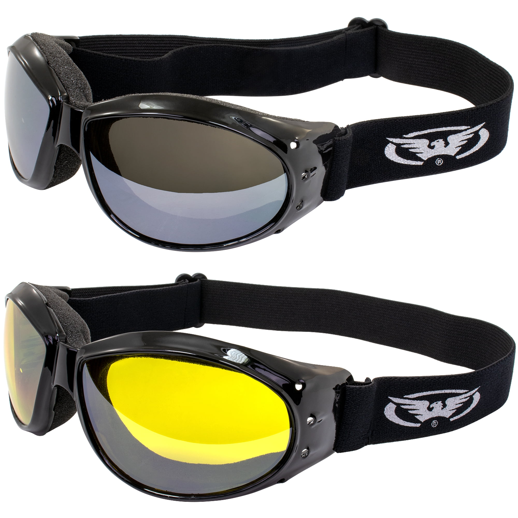 2 Pair Global Vision Eliminator Padded Motorcycle Riding Goggles ANSI ...