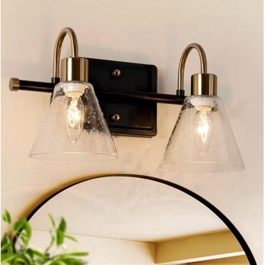 Uolfin 22 in. 3-Light Rustic Bronze Bathroom Vanity Light with Seeded ...