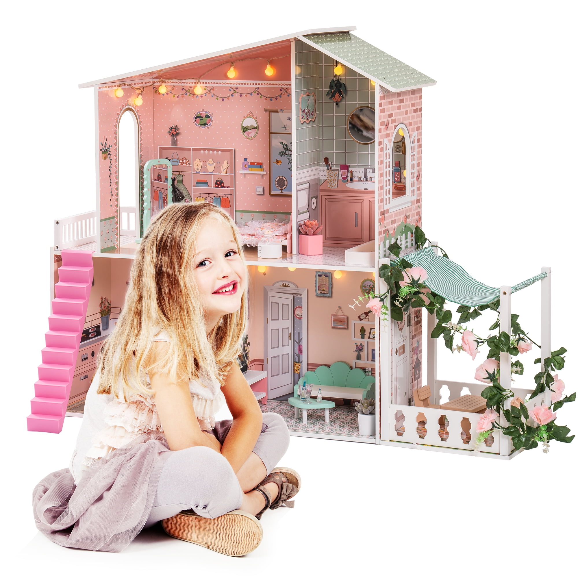 iRerts Doll Houses for Girls, Wooden Doll House with Furniture ...