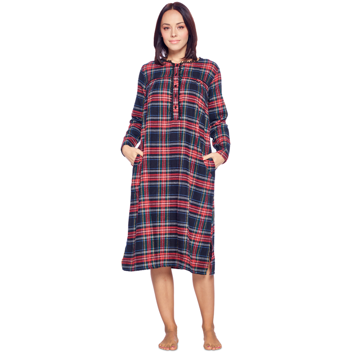 Ashford And Brooks Womens Flannel Plaid Long Sleeve Nightgown