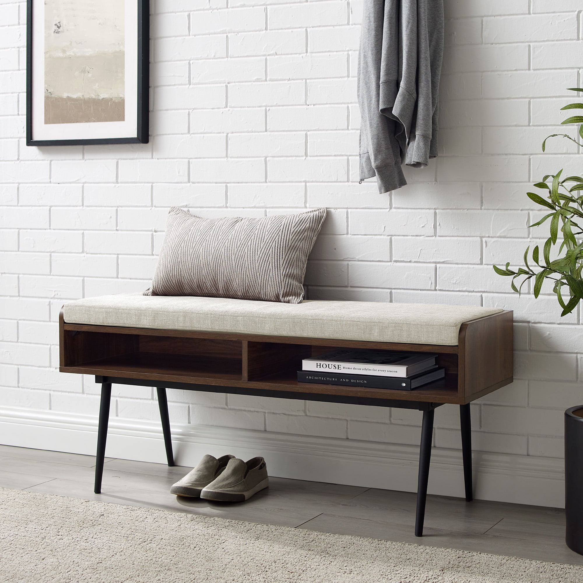 Manor Park Storage Bench, Dark Walnut - Walmart.com