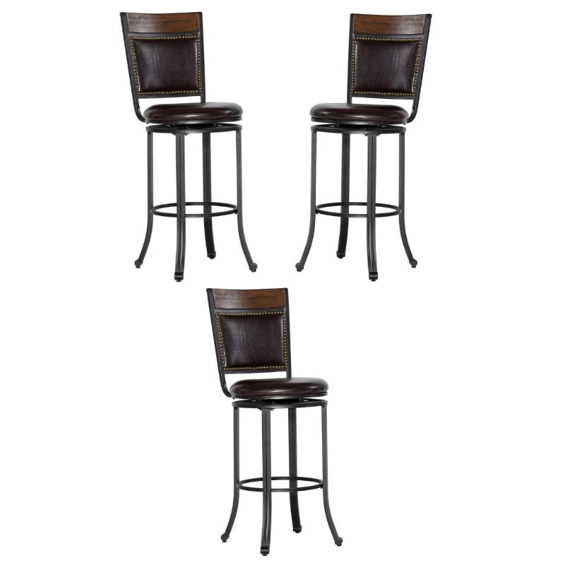 Home Square 30" Metal Swivel Bar Stool in Rustic Umber Brown - Set of 3 ...