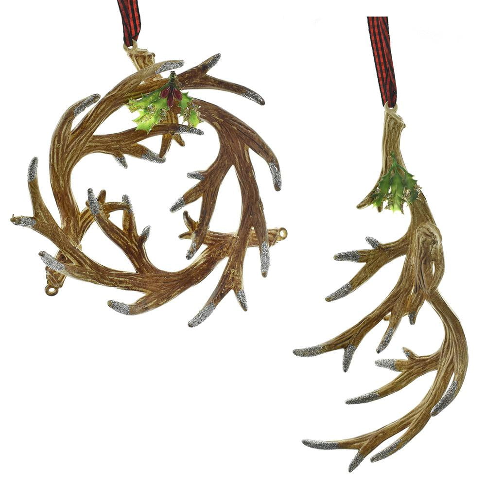 Reindeer Antler Christmas Ornaments, Brown, Assorted Sizes, 2-Piece ...