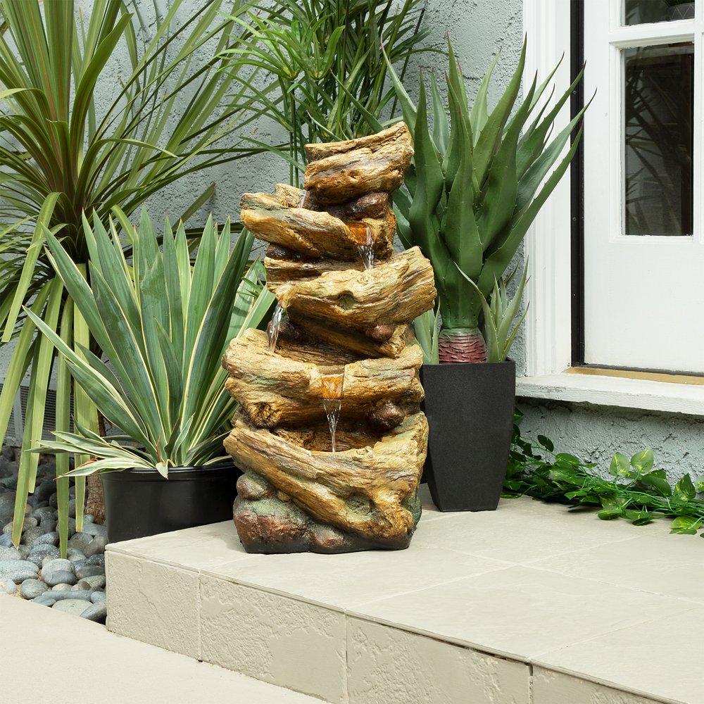 Alpine Corporation 24-Inch Indoor and Outdoor 4-Tier Tree Trunk Log ...