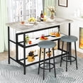 MOOSENG 3-Piece Kitchen Island Set with Storage, Wooden Bar Table and 2 ...