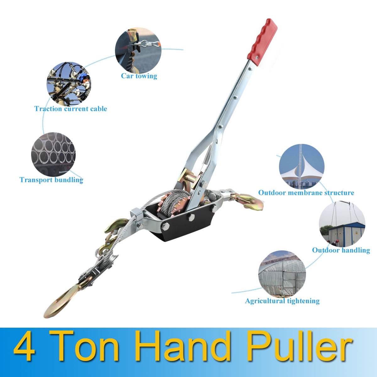 SUDEG 4-Ton Heavy Duty Hand Puller Winch Come Along Cable Hoist Hooks ...