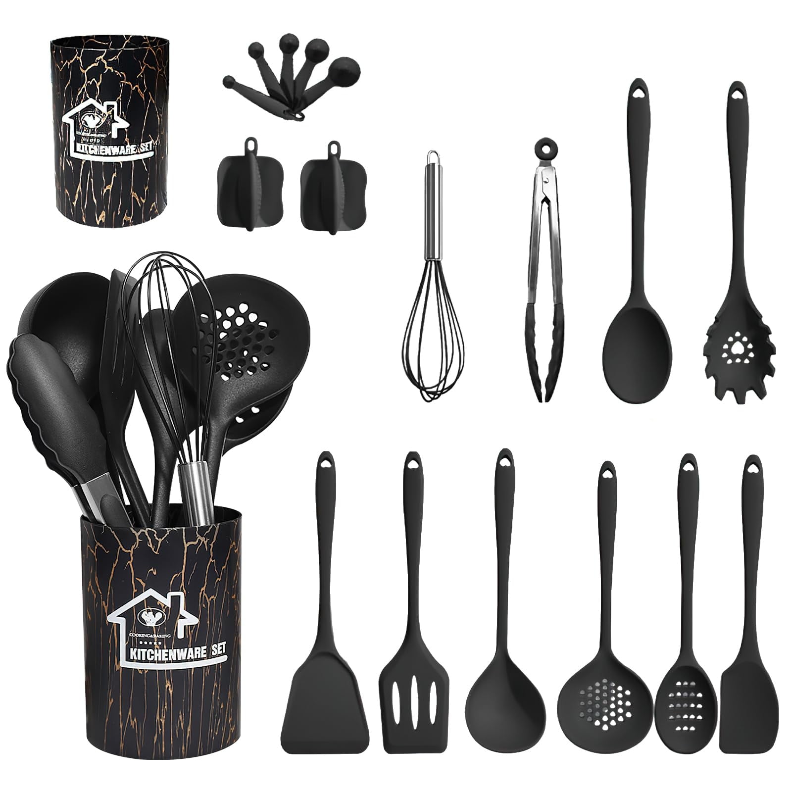 Set 18 Utensilios Cocina Mango Silicona Y Madera Repostería Knasta Chile