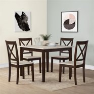 3Pcs Solid Oak Wood Dining Set Brown Color Seats - Walmart.com