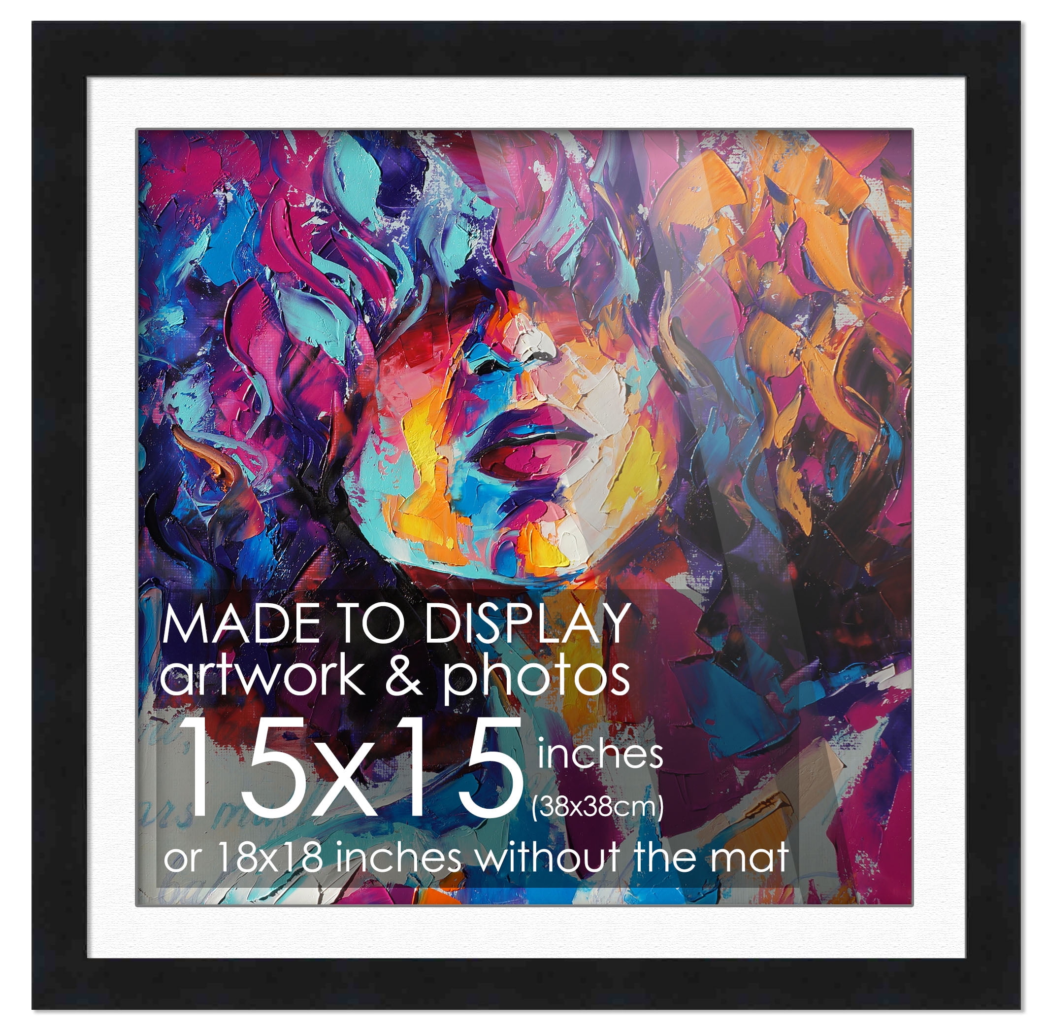 15x15 Frame Black With White Picture Mat For 15x15 Print - Or 18x18 Art ...