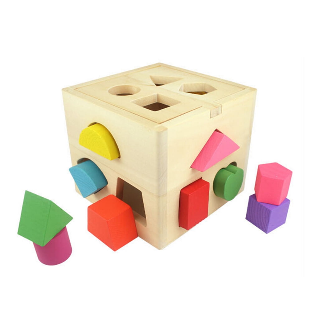 Classic Wooden Shape Sorter Cube Geometric Shape Pieces Educational ...