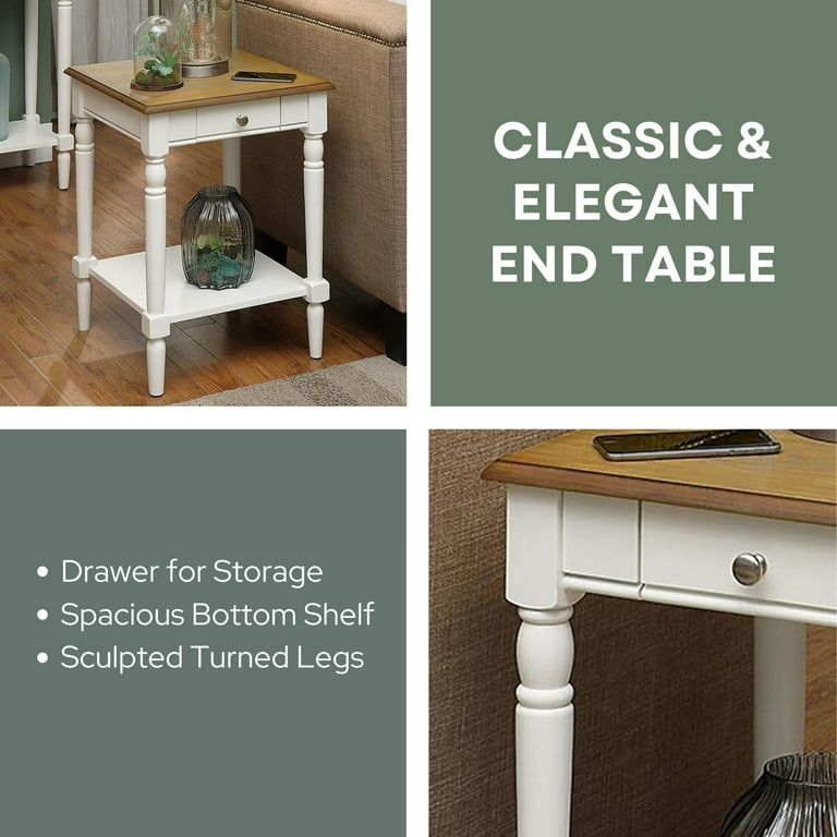 Convenience Concepts French Country End Table with Drawer and Shelf Driftwood White