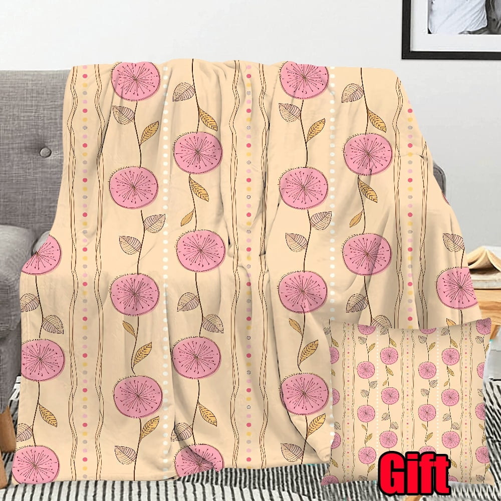 Striped Floral Print Bed Blanket With Pillow Case For Office, Bed, Sofa ...