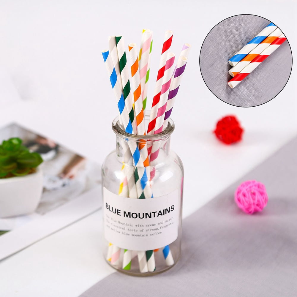 100 Pack Multi Color Extra Durable Paper Straws Biodegradable Premium