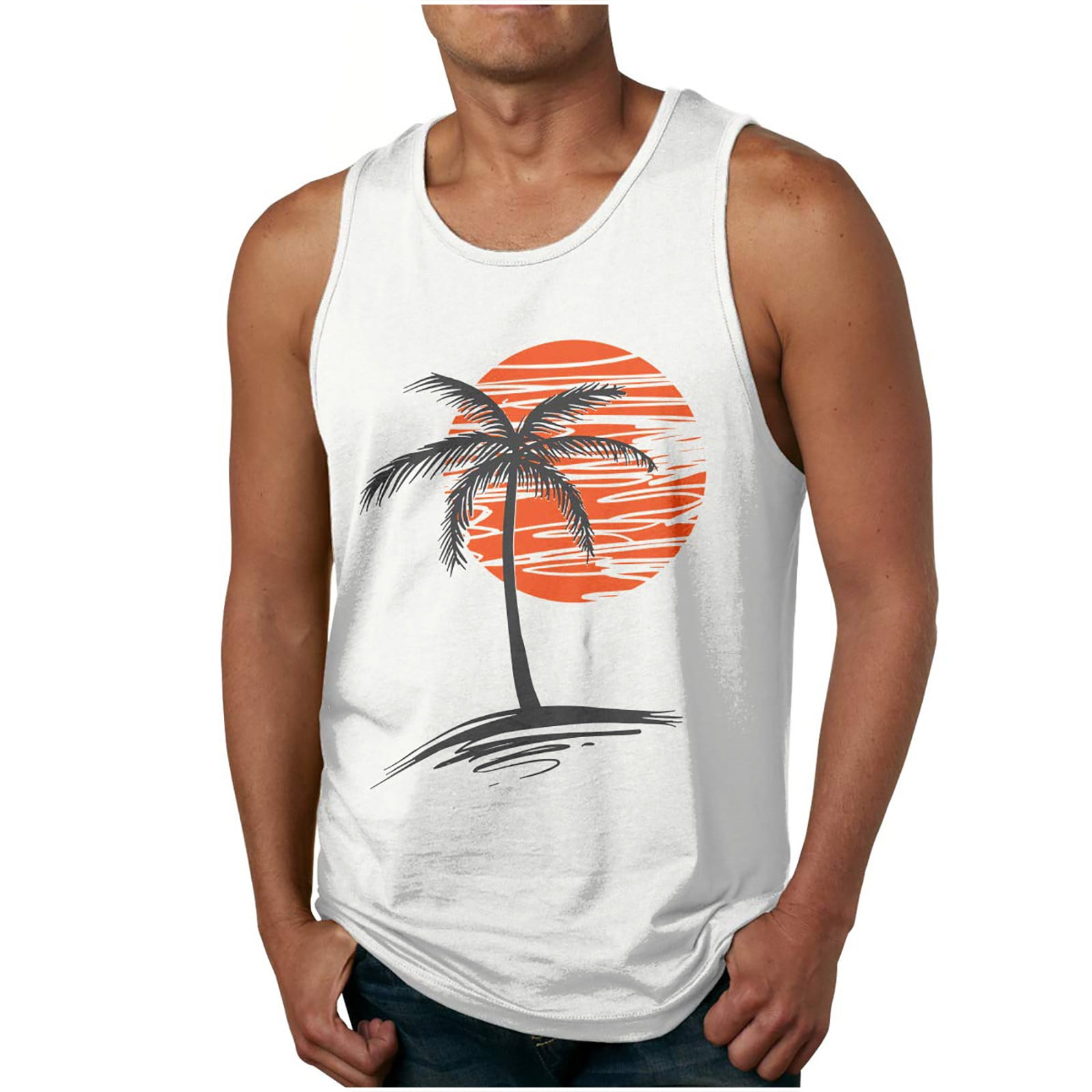 Click here for Lsljs Tank Tops Men Coconut Tree Sunset Print Slee... prices