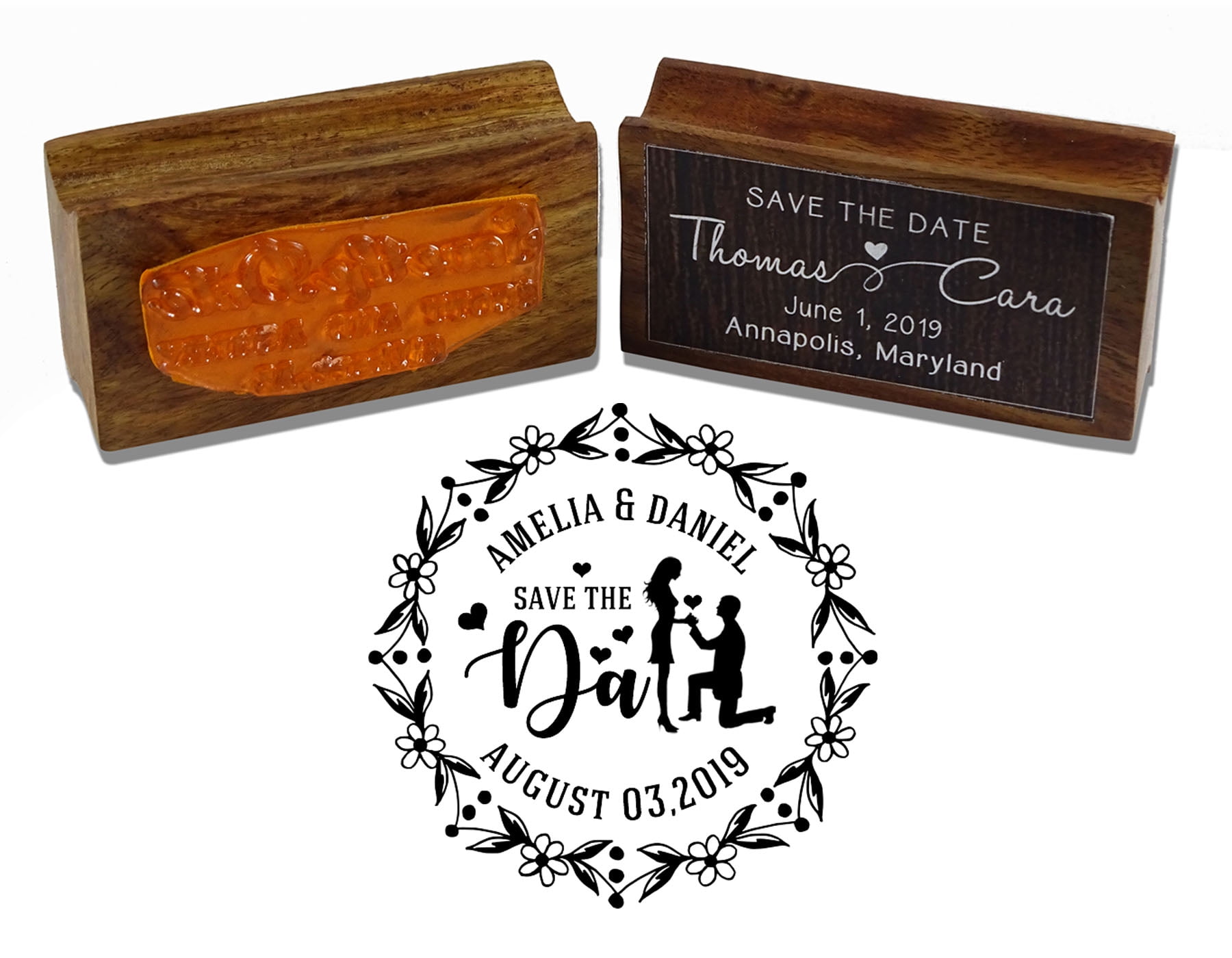 Printtoo Round Custom Floral Border Save The Date Rubber Stamp Wood ...