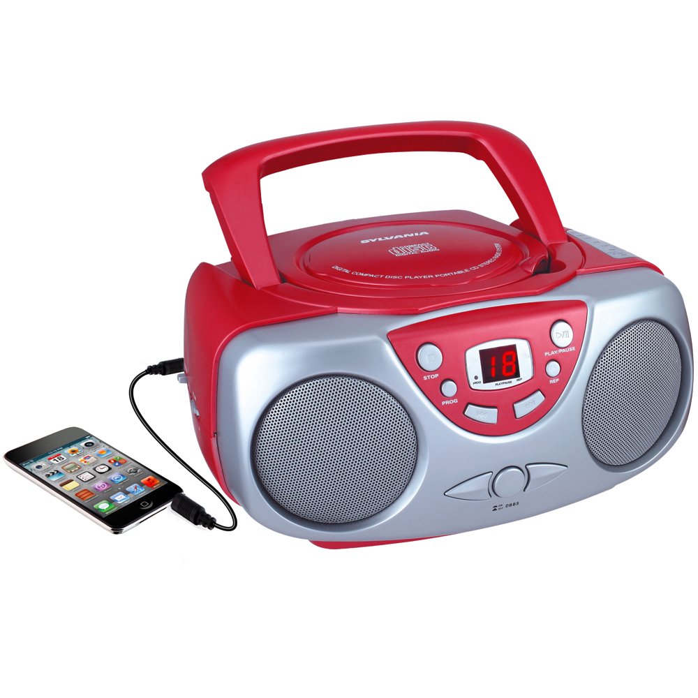 Sylvania SRCD243M Portable CD Boom Box with AM/FM Radio - Red - Walmart ...